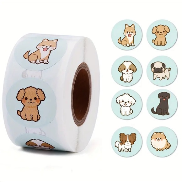 Office | Roll Of 50 Adorable Puppy Dogs Stickers Fluffy Cute 8 ...